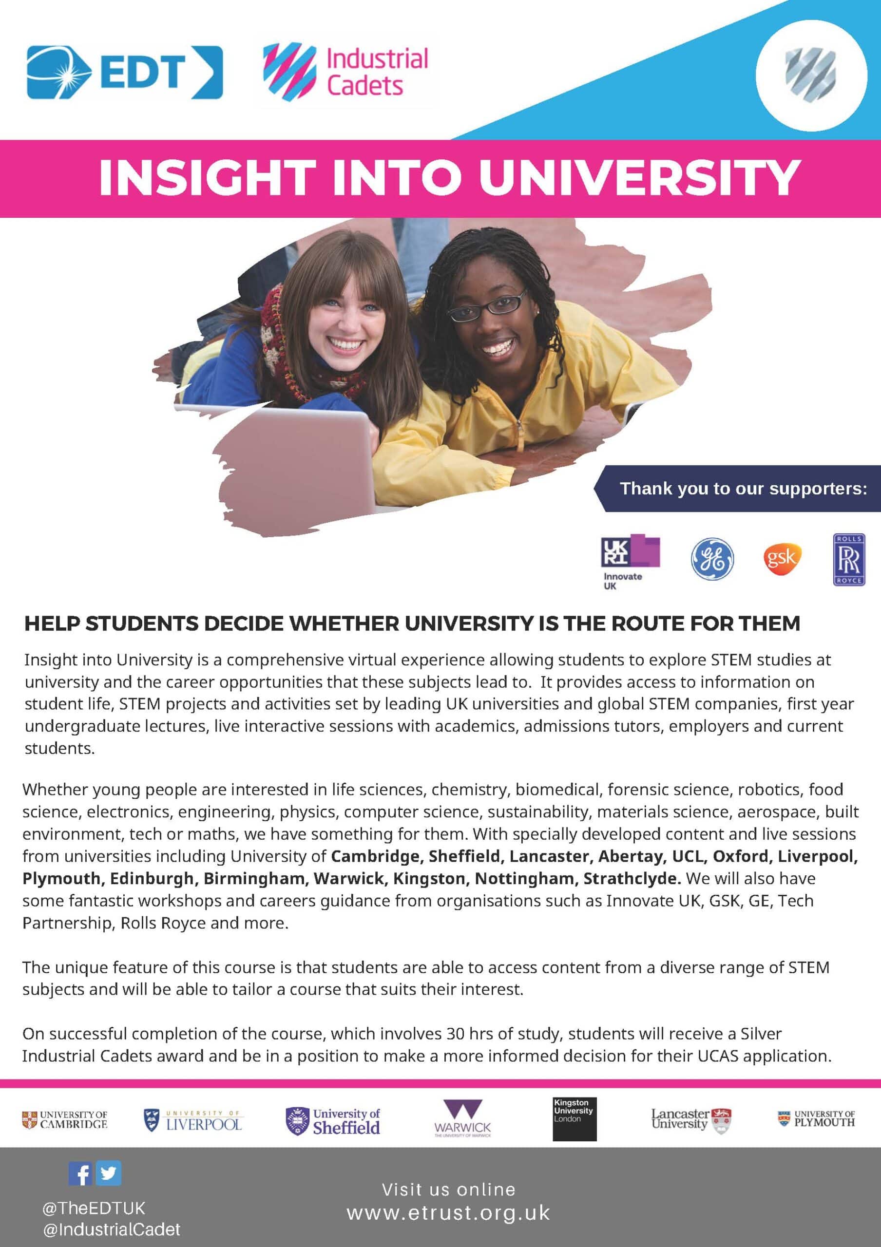 Virtual Insights to University 2024-Industrial Cadets Course - Idsall ...